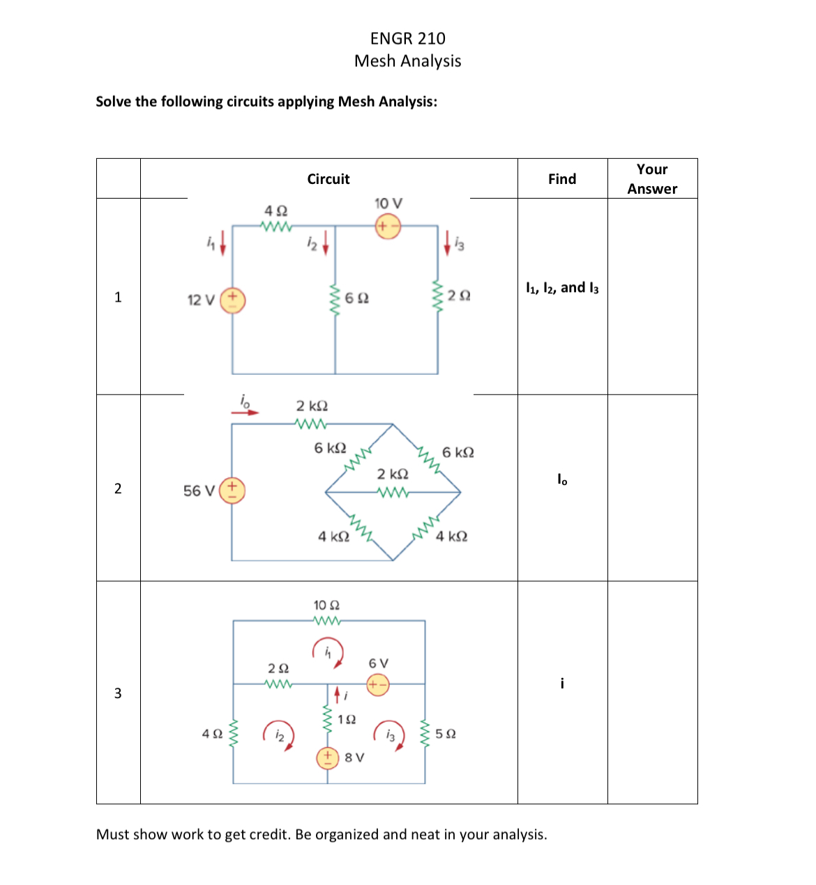 Solved ENGR 210Mesh AnalysisSolve the following circuits | Chegg.com