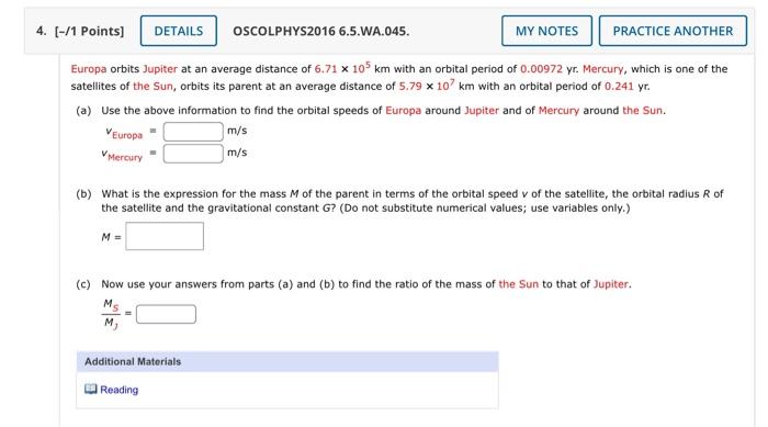 Solved Europa orbits Jupiter at an average distance of | Chegg.com