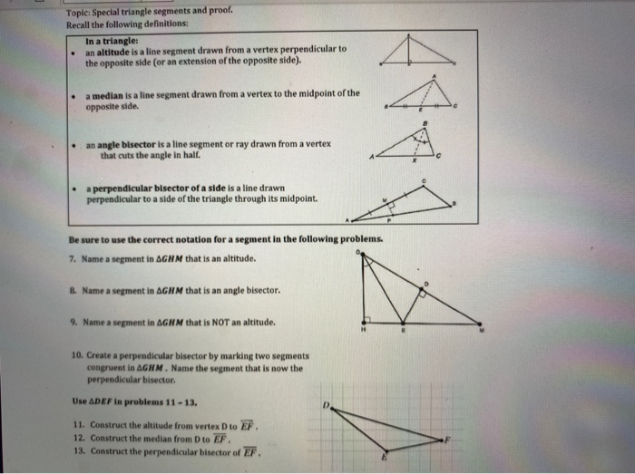 Solved Topic: Special triangle segments and proof. Recall | Chegg.com