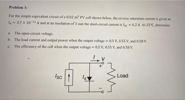 Solved Problem 1: For the simple equivalent circuit of a | Chegg.com