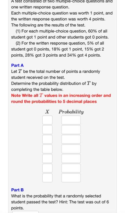 Solved A test consisted of two multiple-choice questions and | Chegg.com