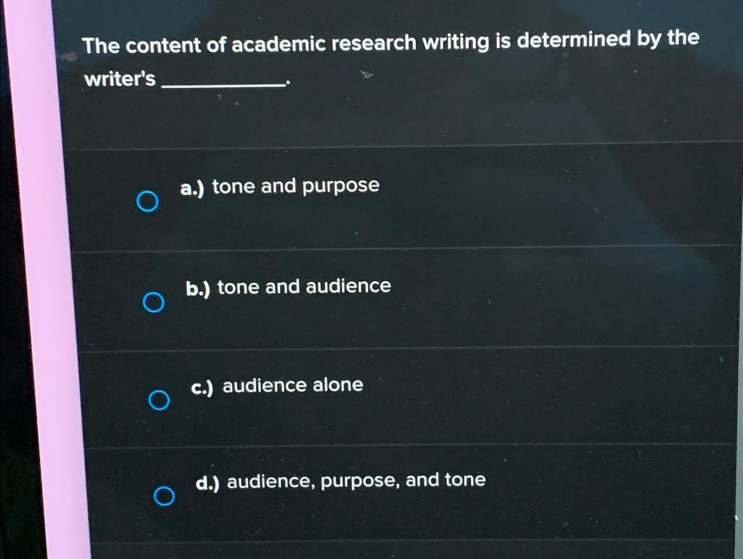 Solved The content of academic research writing is | Chegg.com