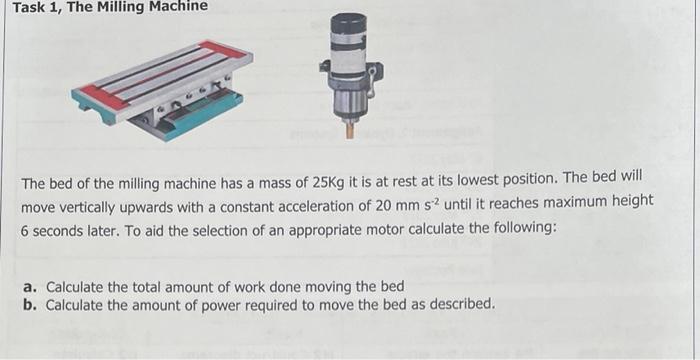 Solved Task 1, The Milling Machine The bed of the milling | Chegg.com