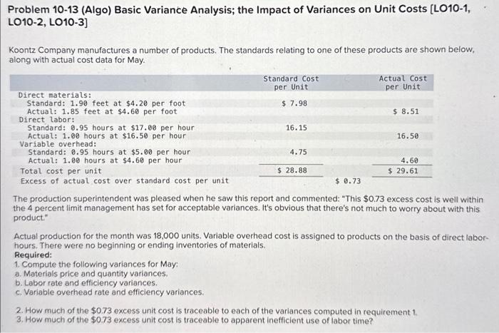 Solved Problem 10-13 (Algo) Basic Variance Analysis; the | Chegg.com