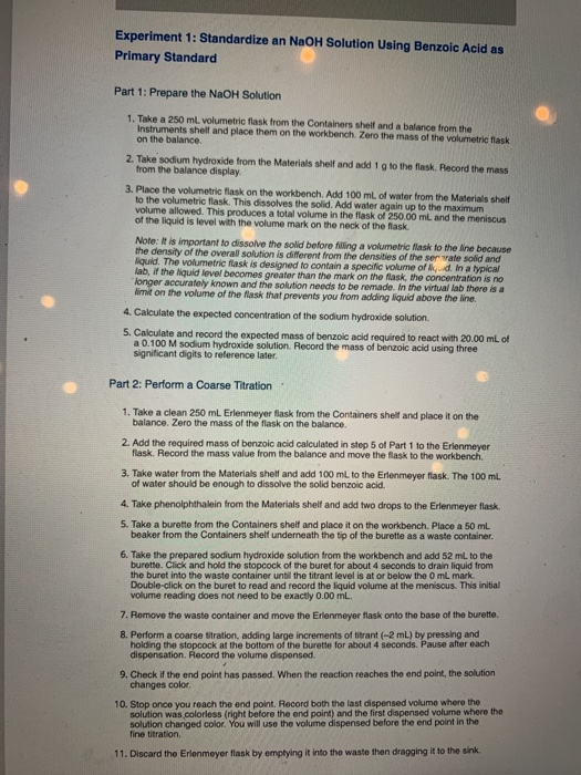 Solved Experiment 1: Standardize an NaOH Solution Using | Chegg.com