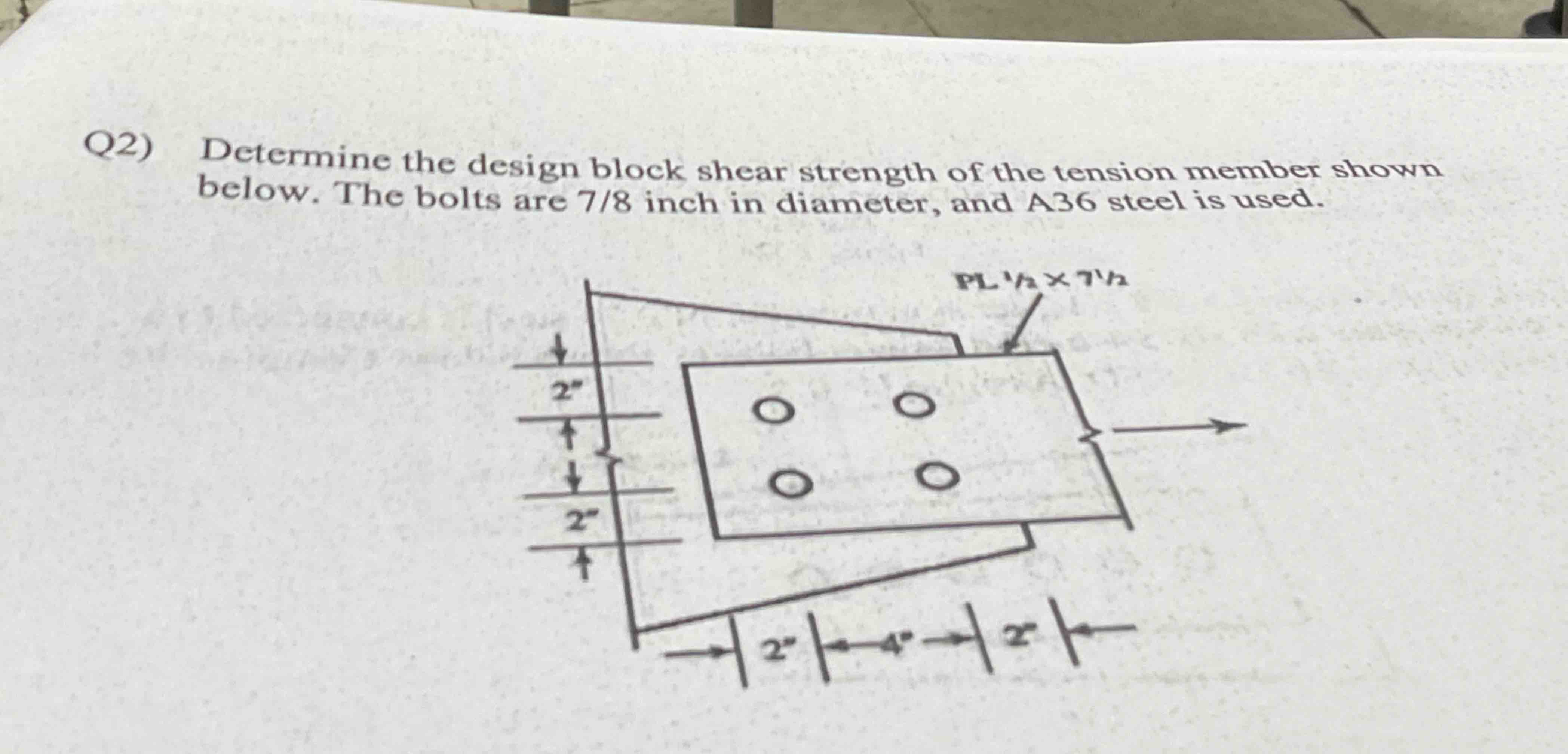 Solved Q2) ﻿Determine the design block shear strength of the | Chegg.com