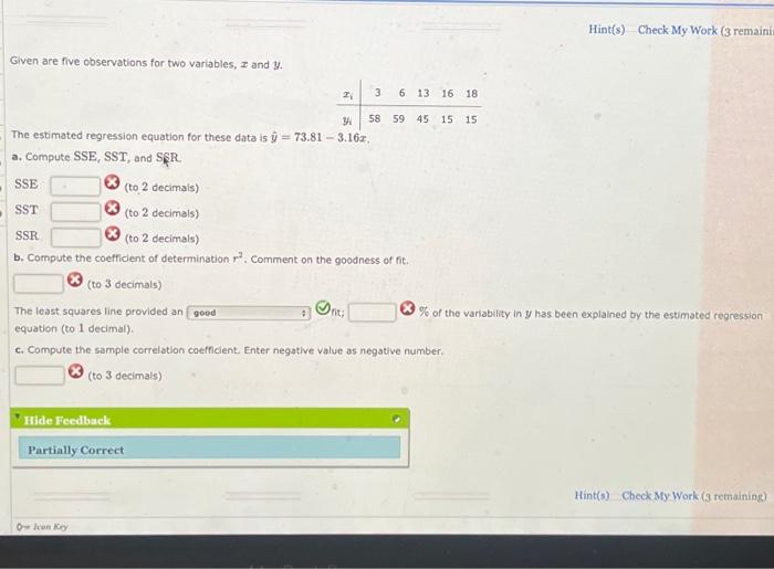 Hint(s) Check My Work (3 remaini Given are five | Chegg.com