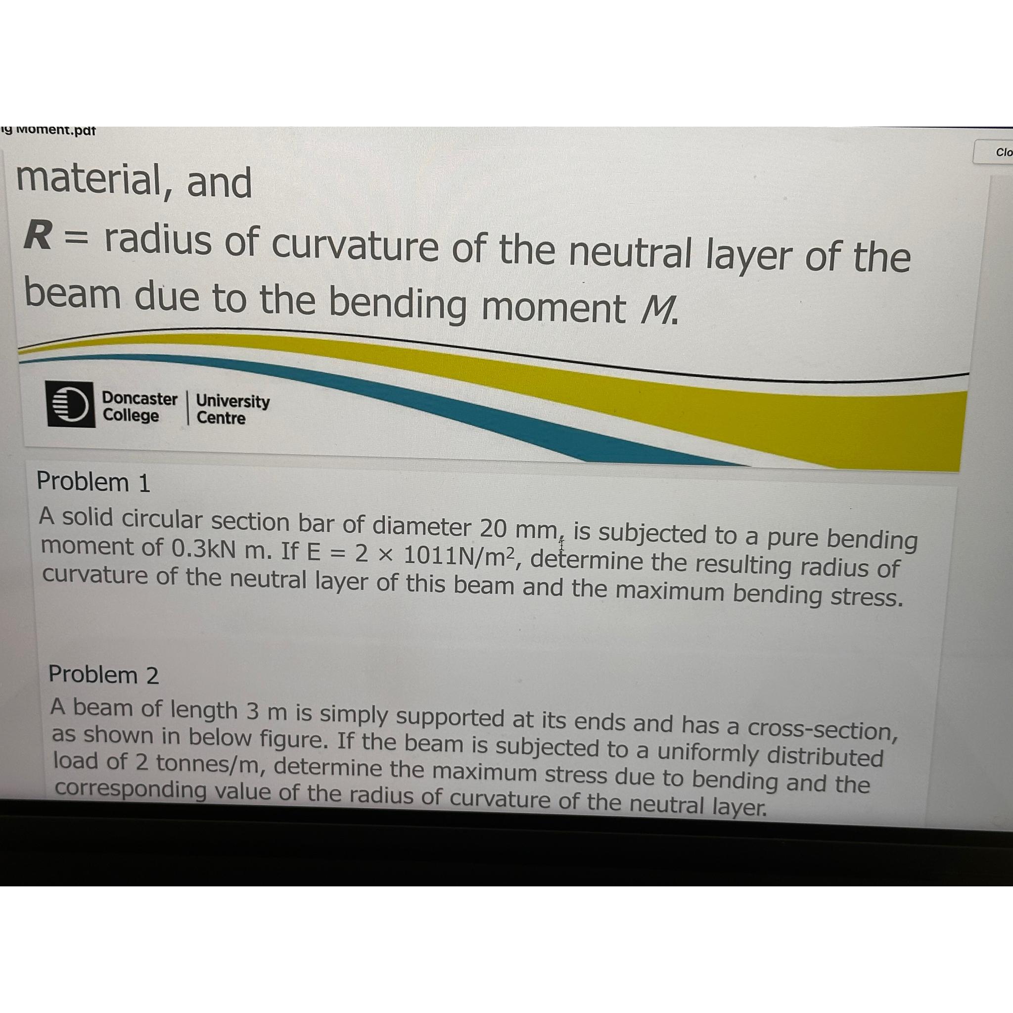 Solved iy ivioment.patmaterial, andR= ﻿radius of curvature | Chegg.com