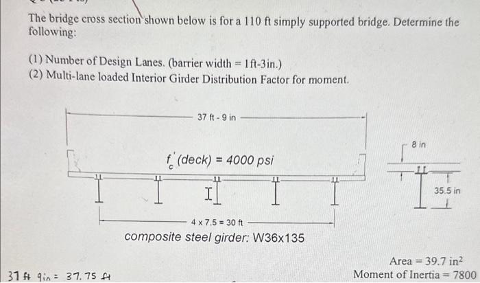 Solved The bridge cross section shown below is for a 110ft | Chegg.com