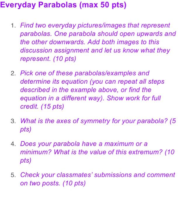 Solved Everyday Parabolas (max 50 pts) 1. Find two everyday | Chegg.com