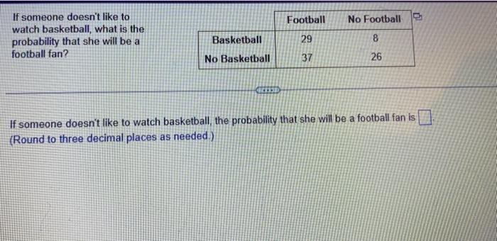 Solved If someone doesn't like to watch basketball, what is | Chegg.com