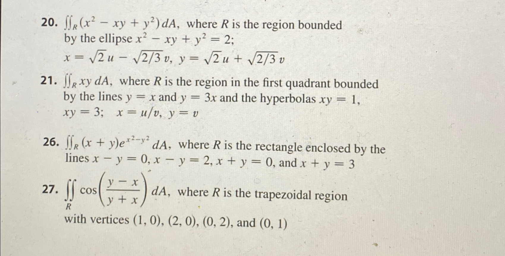 Solved ∬R(x2-xy+y2)dA, ﻿where R ﻿is the region bounded by | Chegg.com