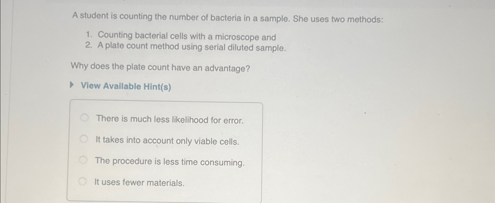 Solved A student is counting the number of bacteria in a | Chegg.com