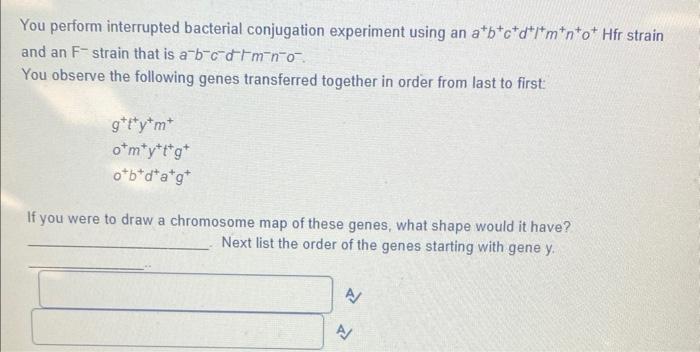 Solved You perform interrupted bacterial conjugation | Chegg.com