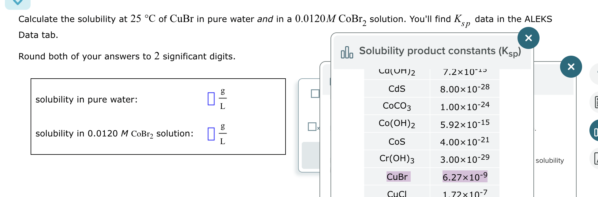 Solved Calculate the solubility at 25°C ﻿of CuBr in pure | Chegg.com