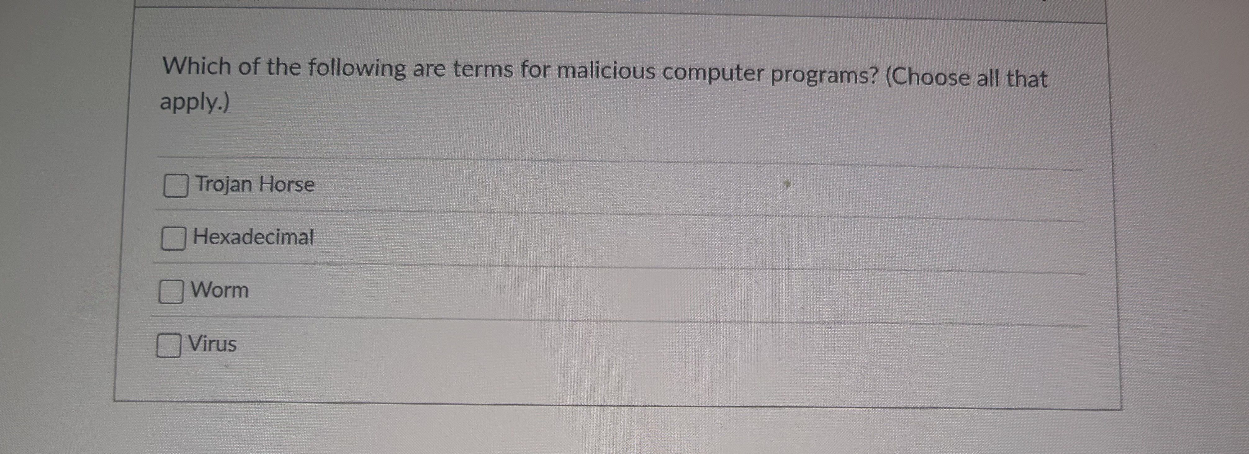 Solved Which of the following are terms for malicious | Chegg.com