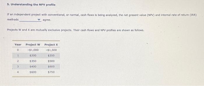 5. Understanding the NPV profile If an independent | Chegg.com