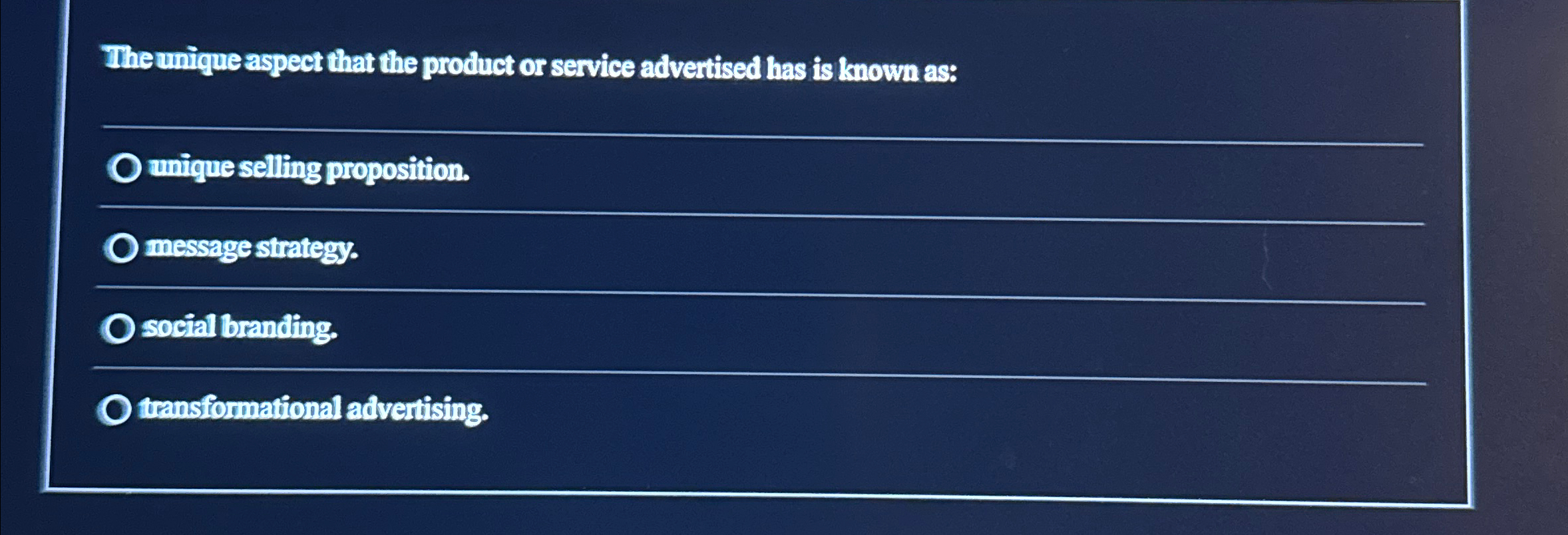 Solved The unique aspect that the product or service | Chegg.com