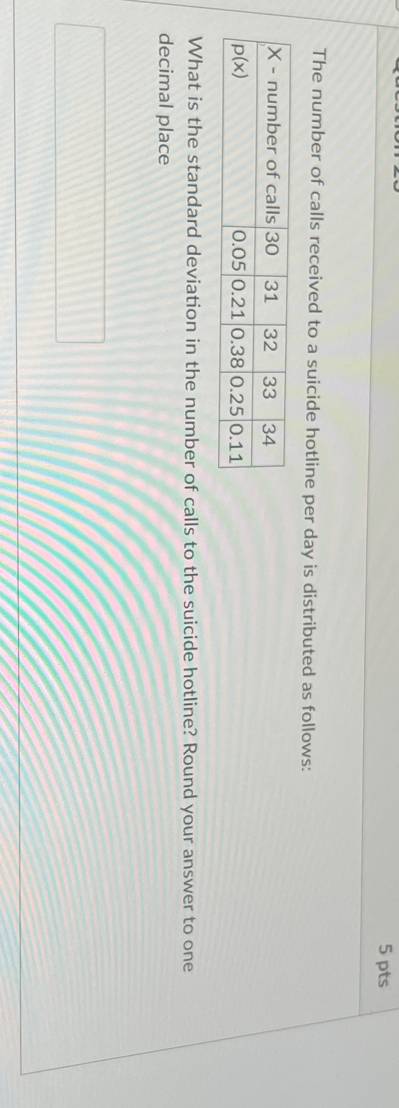 Solved The number of calls received to a suicide hotline per | Chegg.com