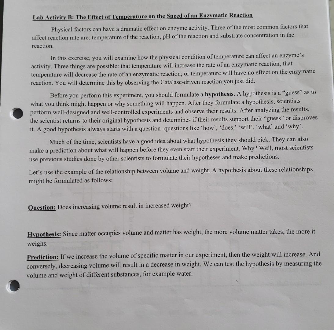 Solved Lab Activity B: The Effect of Temperature on the | Chegg.com