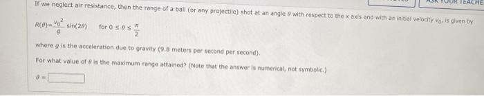 Solved If we neglect air resistance, then the range of a | Chegg.com
