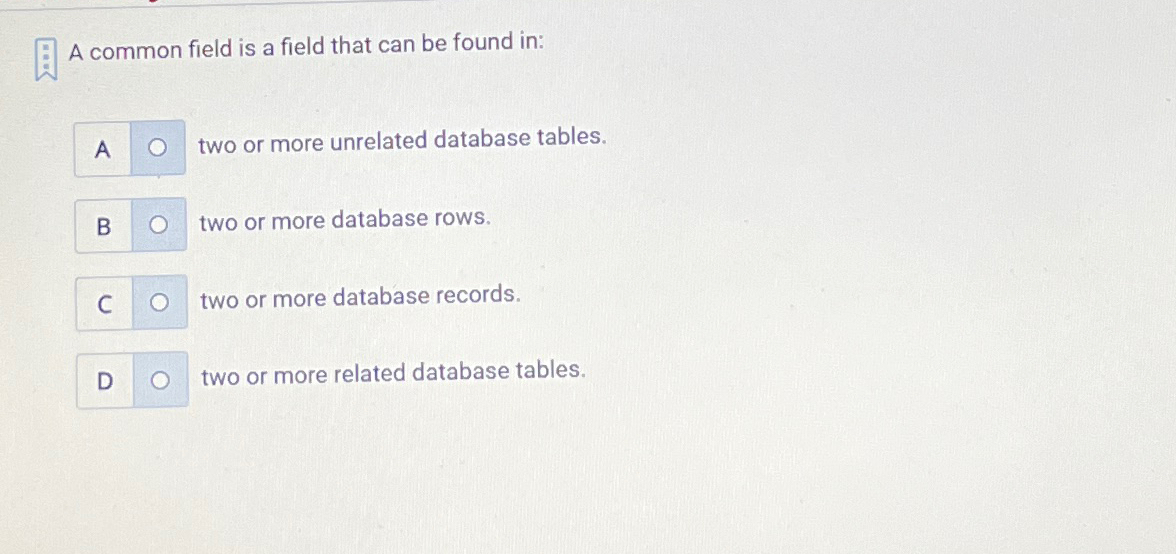 Solved A common field is a field that can be found in:A 0 | Chegg.com