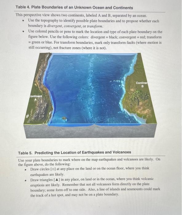 Solved Table 4. Plate Boundaries of an Unknown Ocean and | Chegg.com