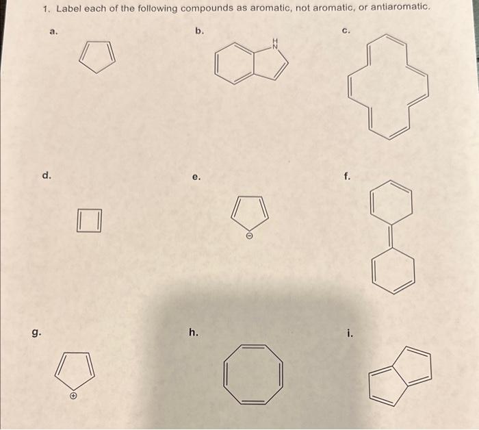 Solved 1. Label each of the following compounds as aromatic, | Chegg.com