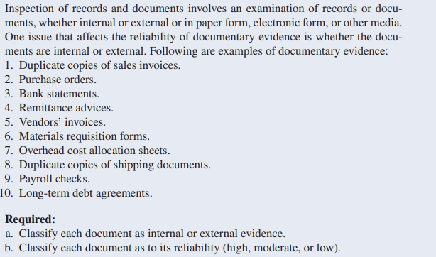 Solved Inspection of records and documents involves an | Chegg.com