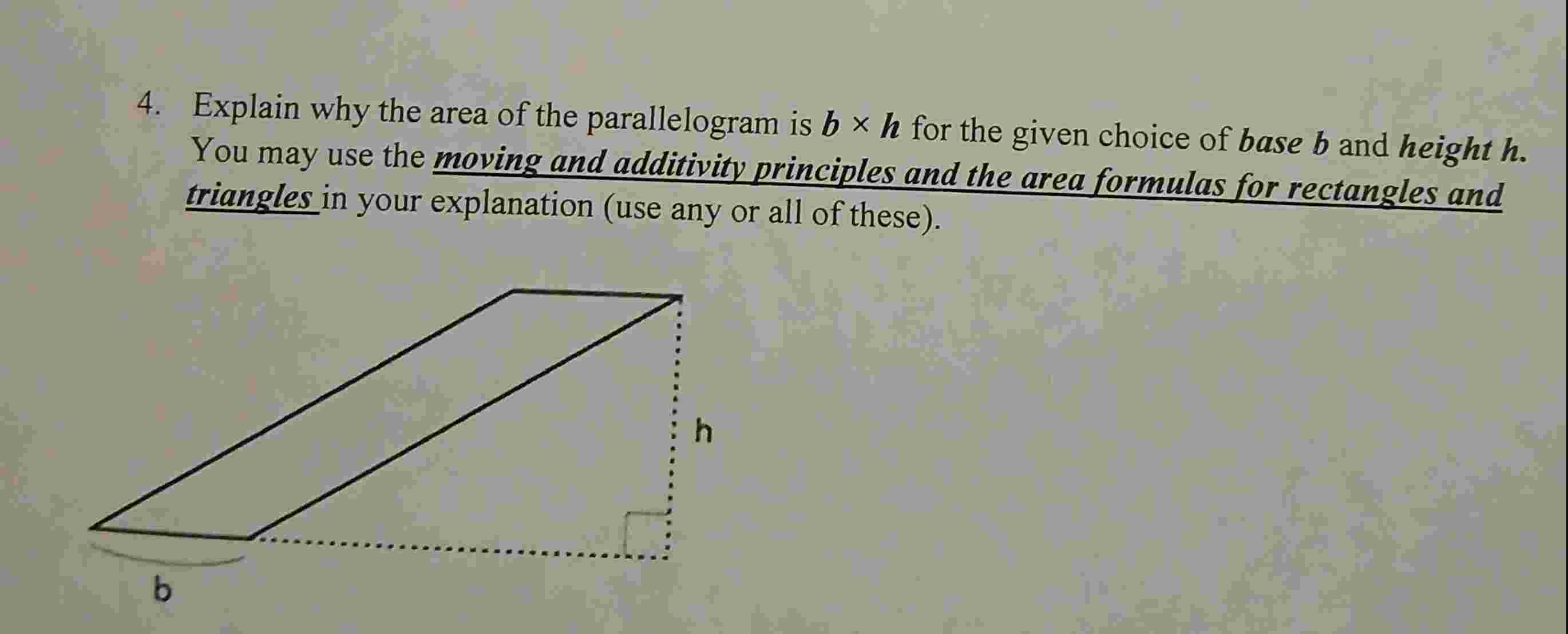 Solved Explain why the area of ﻿the parallelogram is b×h | Chegg.com