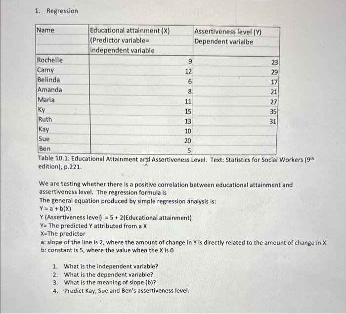 Solved 1. Regression Iabie 10.1: Educational Attainment arnd | Chegg.com