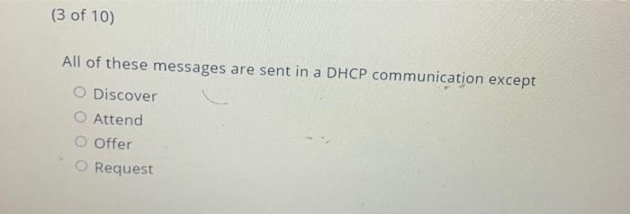 Solved (2 of 10) DHCP stands for O Discover Host Control | Chegg.com