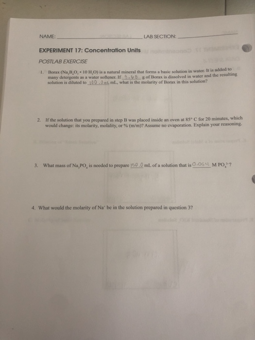Solved NAME: LAB SECTION: EXPERIMENT 17: Concentration Units | Chegg.com