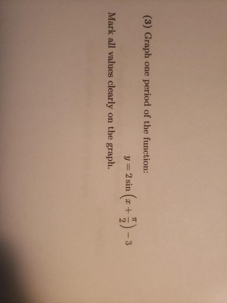 Solved (3) Graph one period of the function: y= 2 sin (x++) | Chegg.com