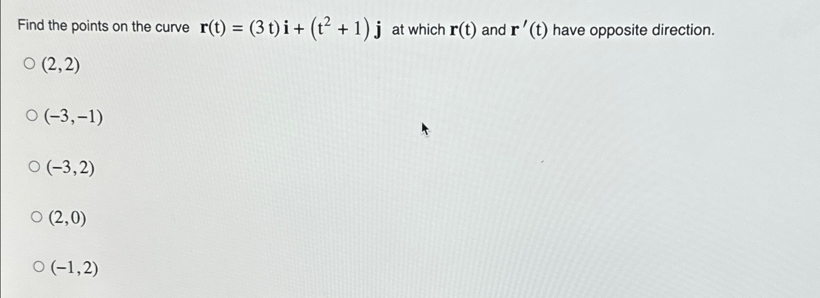 Solved Find the points on the curve r(t)=(3t)i+(t2+1)j ﻿at | Chegg.com