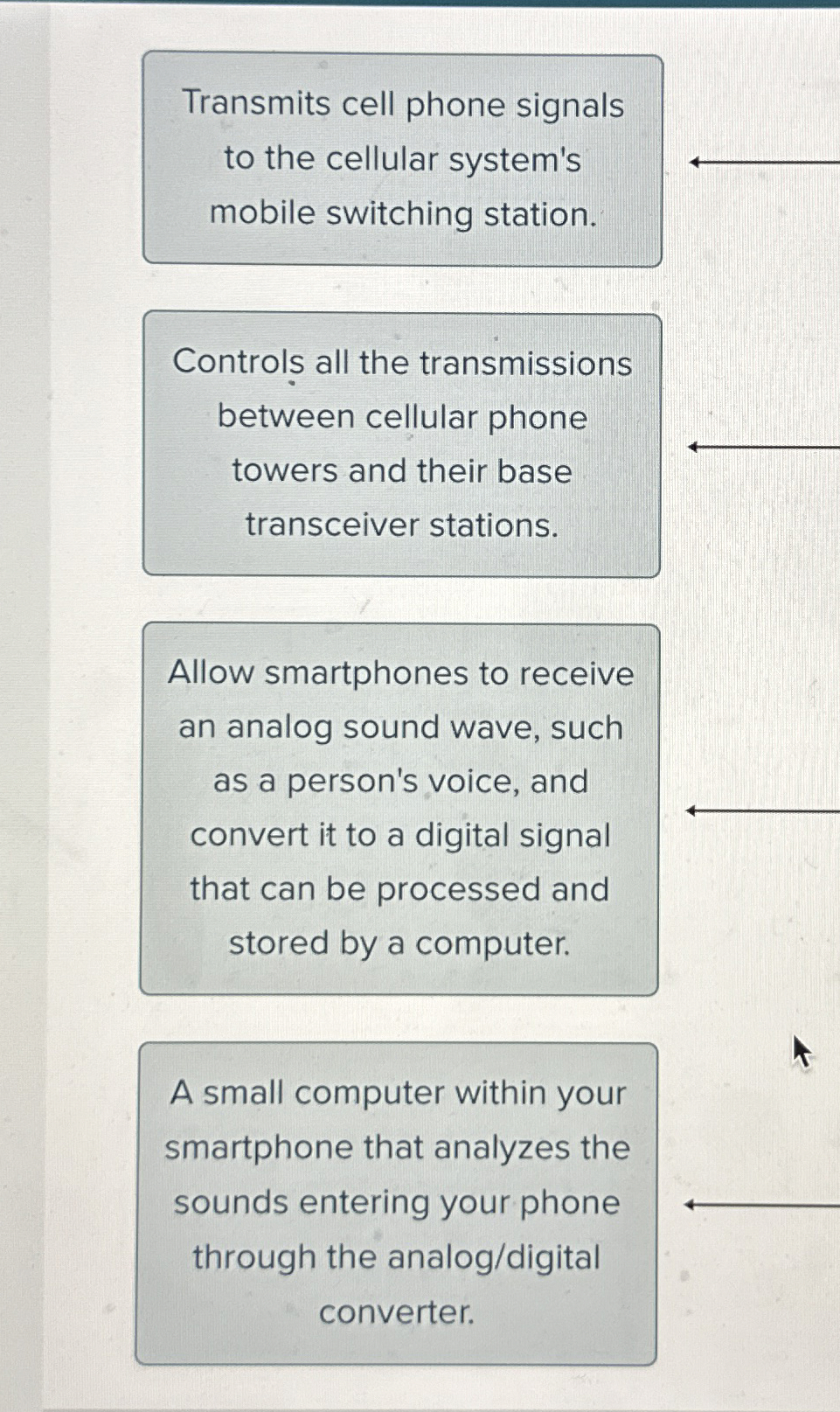 Solved Transmits cell phone signalsto the cellular | Chegg.com