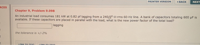 Solved PRINTER VERSION BACK NEXT RCES Chapter 9, Problem | Chegg.com