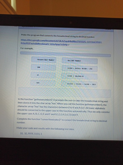 Solved Make the program that covers the hexadecimal string | Chegg.com