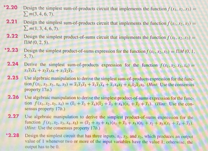 Solved *2.20 Design the simplest sum-of-products circuit | Chegg.com