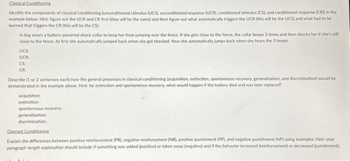 Solved Identify the components of classical conditioning | Chegg.com