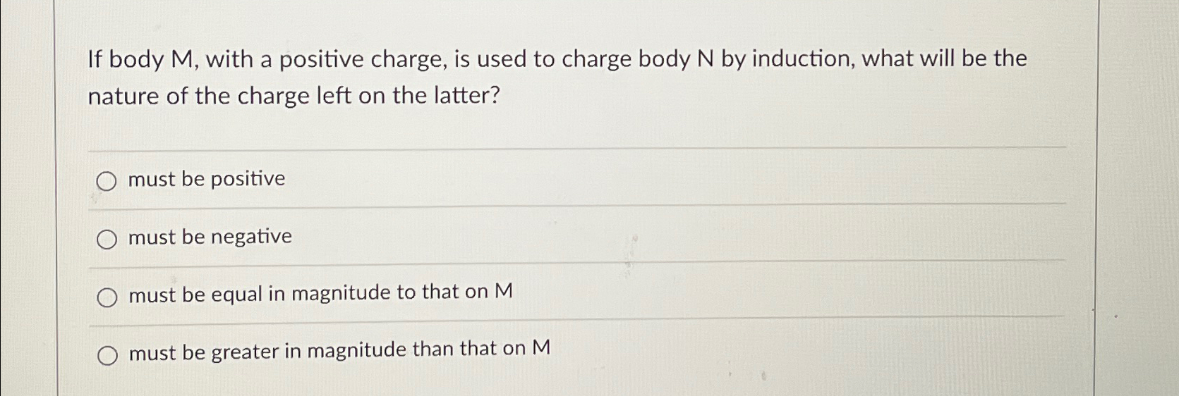 Solved If body M, with a positive charge, is used to charge | Chegg.com