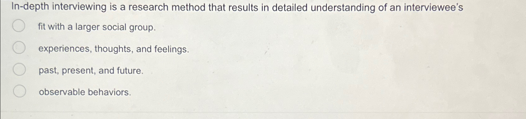 Solved In-depth interviewing is a research method that | Chegg.com