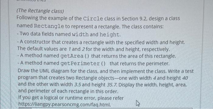 Solved (The Rectangle class) Following the example of the | Chegg.com