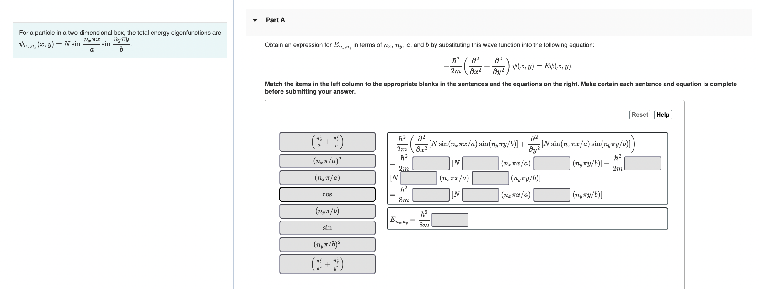 Solved Part AFor a particle in ﻿a two-dimensional box, the | Chegg.com