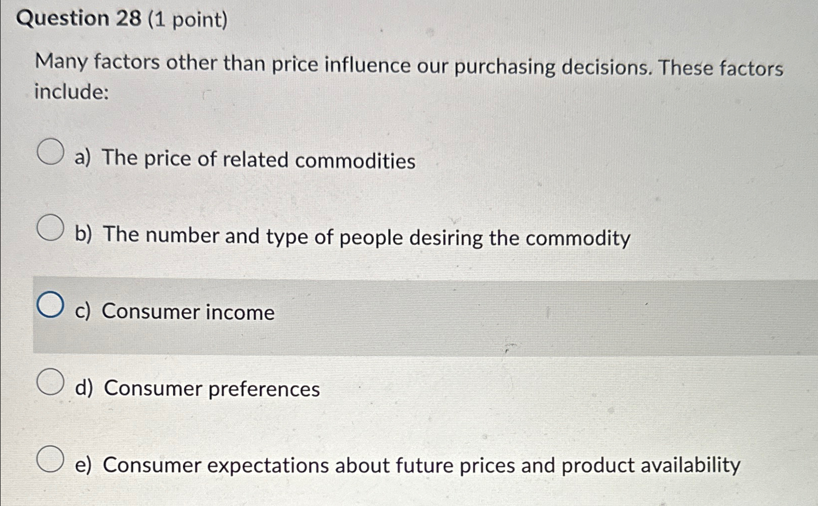 Solved Question 28 (1 ﻿point)Many factors other than price | Chegg.com
