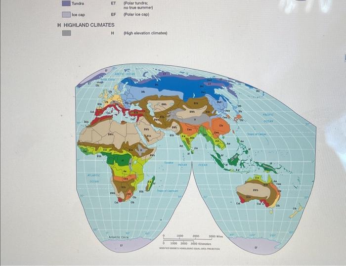 Carefully examine the modified Koppen map of climatic | Chegg.com