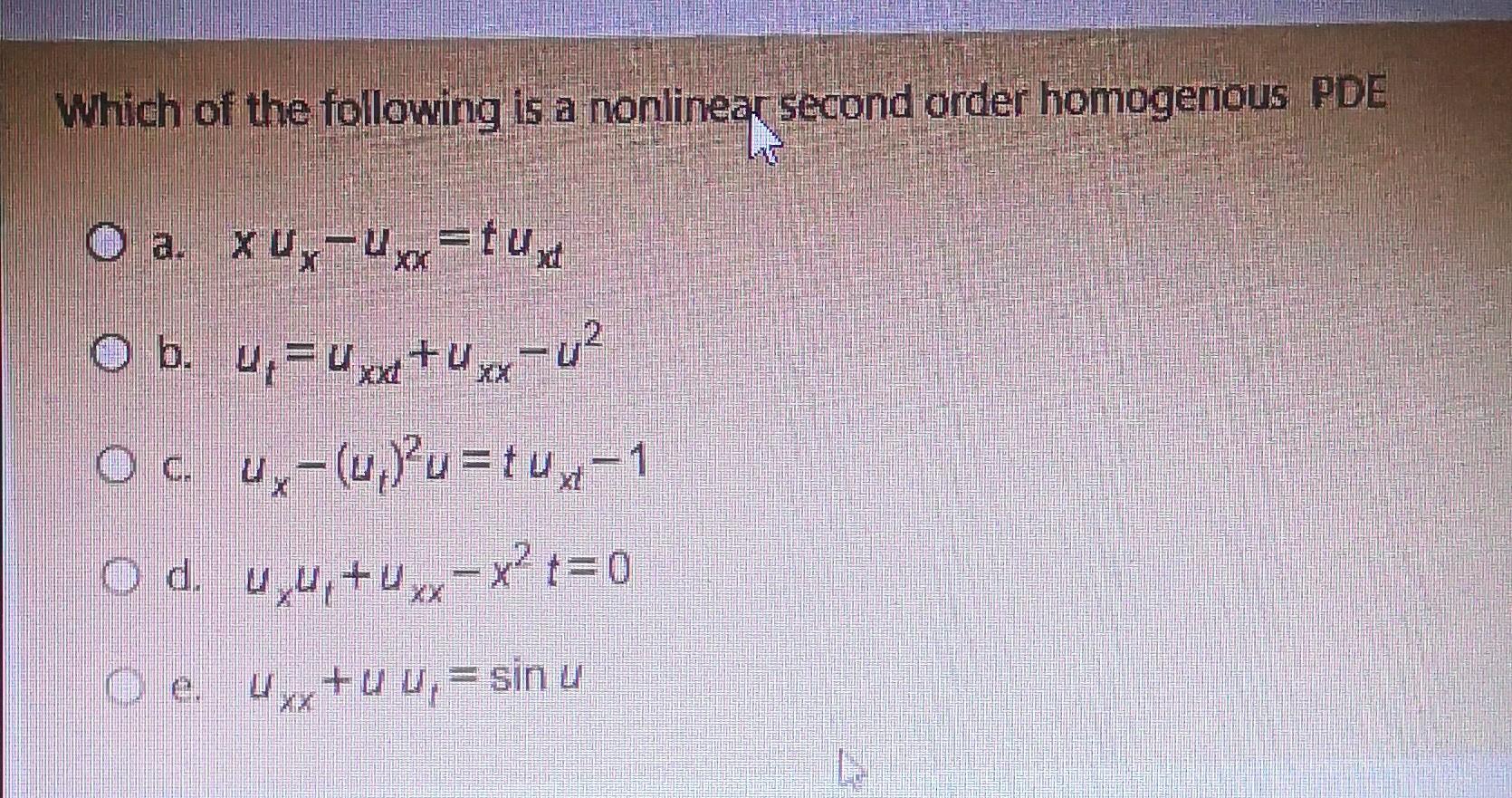 Solved Which of the following is a nonlinear second order | Chegg.com