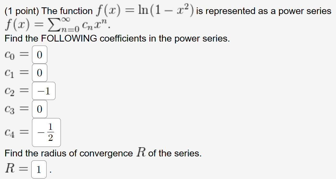 Solved (1 ﻿point) ﻿The function f(x)=ln(1-x2) ﻿is | Chegg.com