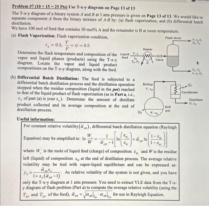Solved Problem #7(10+15=25 Pts ) Use T-x-y diagram on Page | Chegg.com