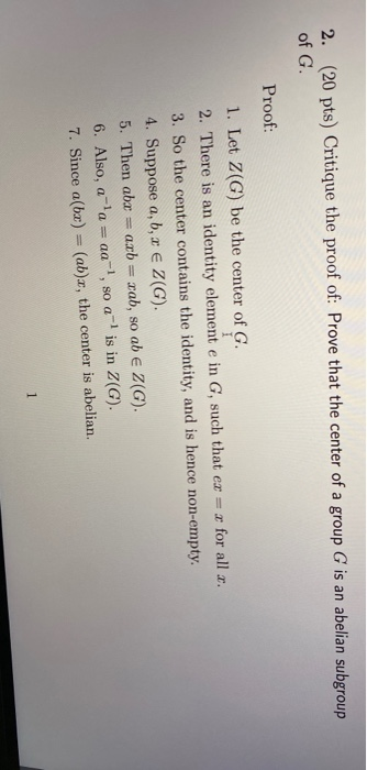 Solved 2. (20 pts) Critique the proof of: Prove that the | Chegg.com Solved 2. (20 pts) Critique the proof of: Prove that the | Chegg.com